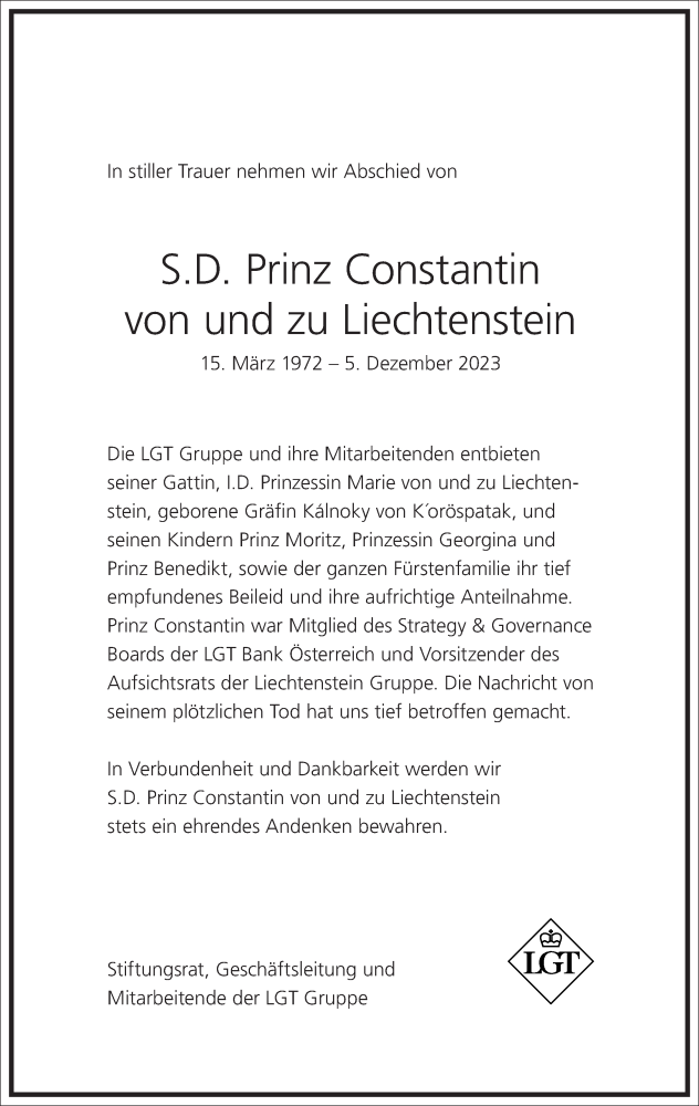 Seine Durchlaucht Prinz Constantin von und zu Liechtenstein (1972-2023 ...