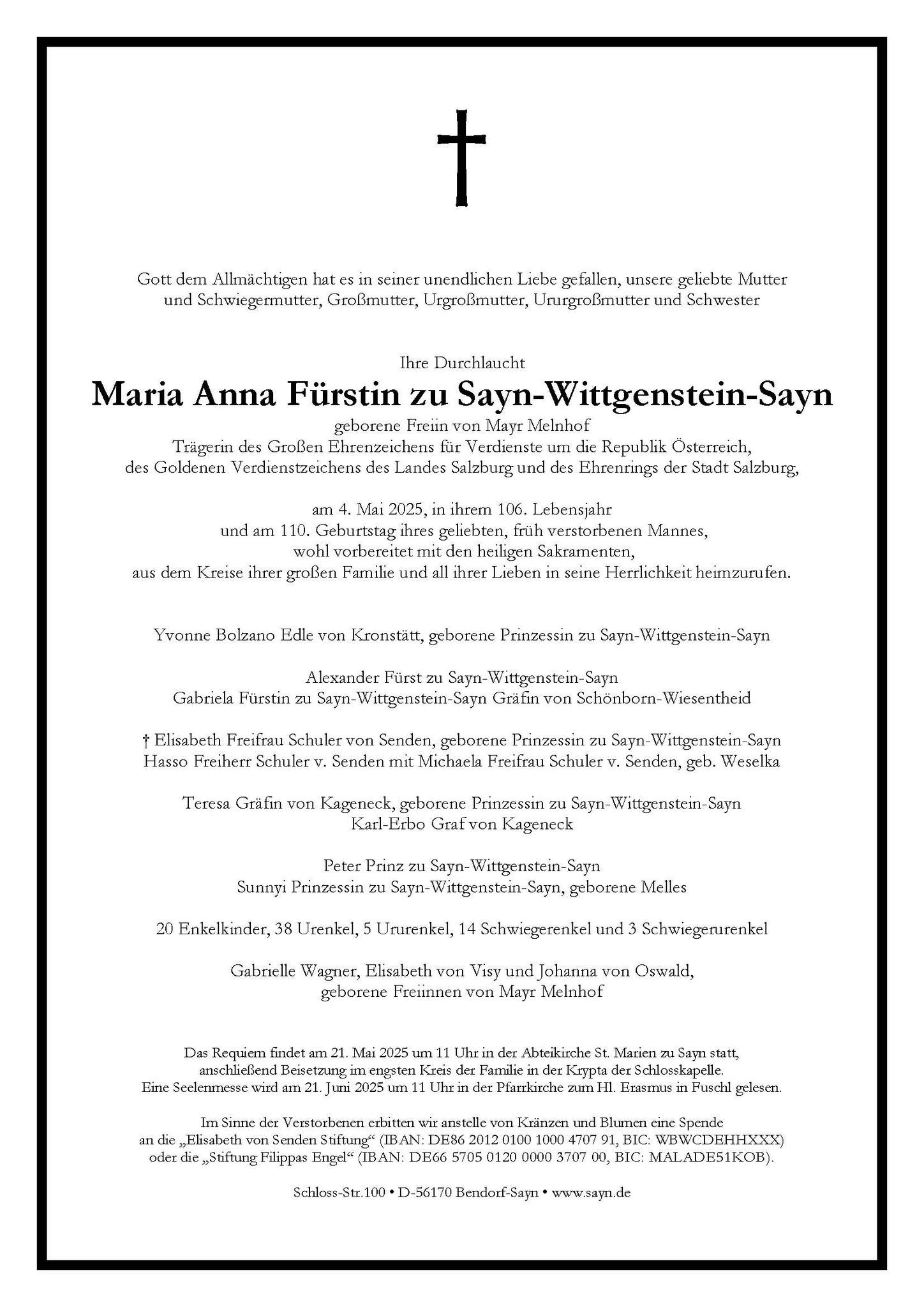 Marianne Fürstin zu Sayn-Wittgenstein-Sayn (1919-2025) | Gothanjou